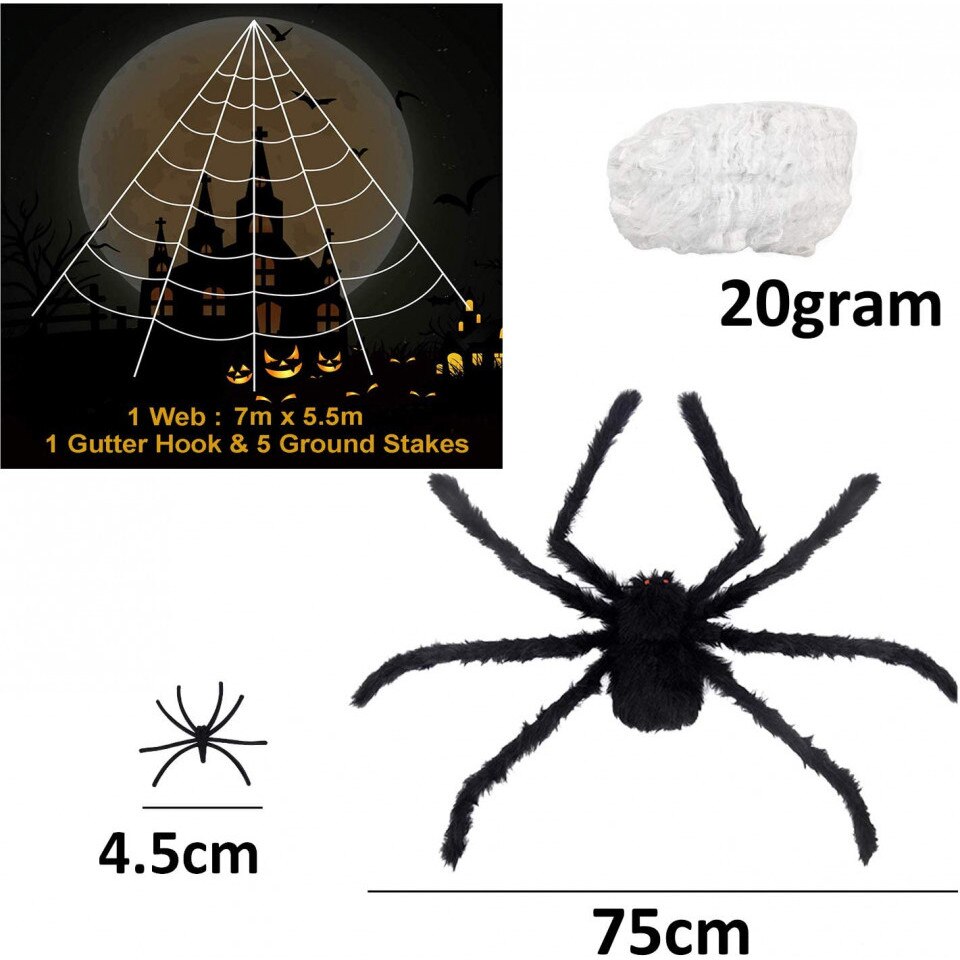 Set de panza de paianjen si 6 paianjeni pentru Halloween Kohmui, alb ...