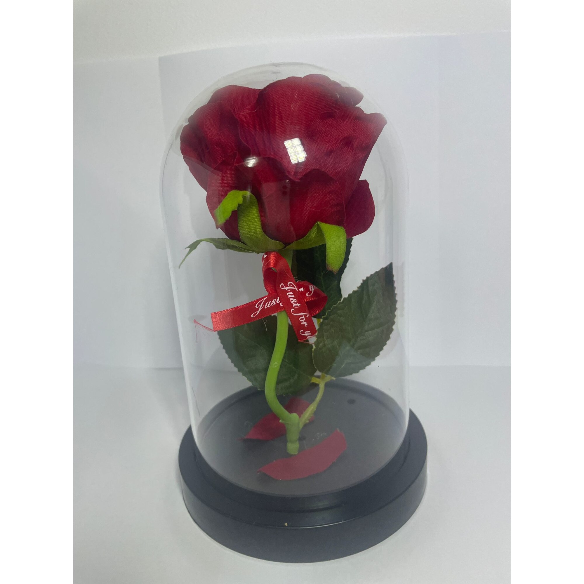 Trandafir artificial in cupola de plastic pe blat negru 12 x19 cm - eMAG.ro