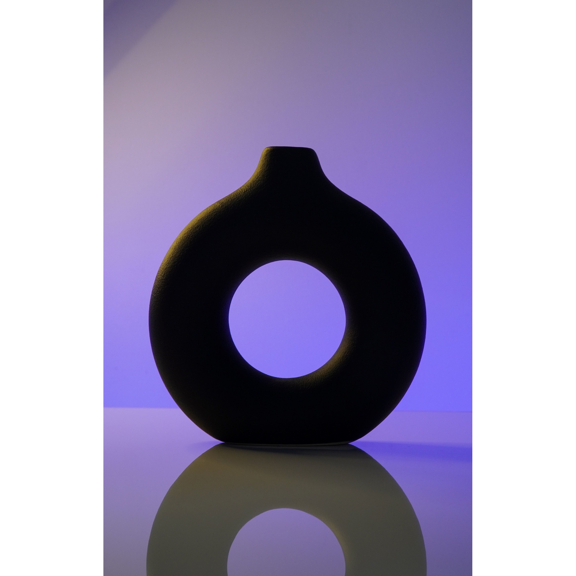 Dekoratív, minimalista, kerámia váza, kerek forma, fekete, 18x19 cm ...