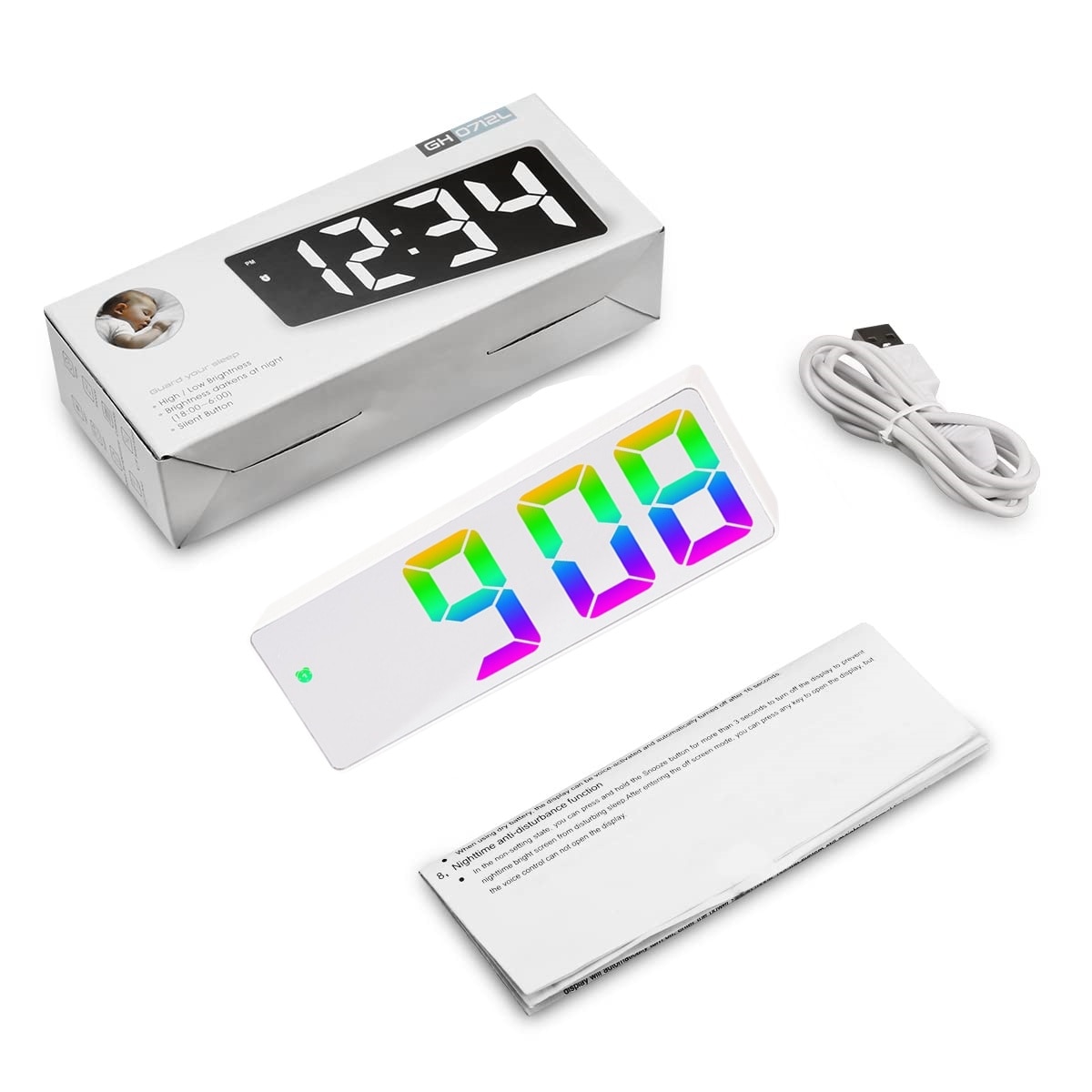 Ceas Electronic de Masa cu Lumina Led RGB, Temperatura, Alarma, Comanda ...