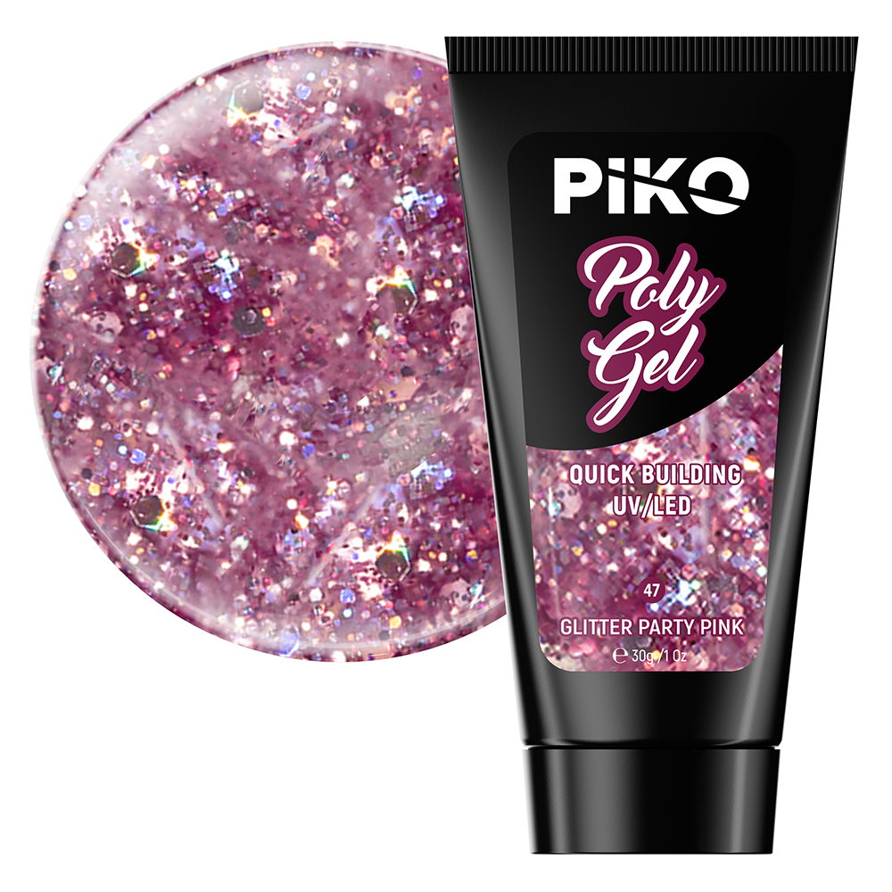 Építőipari UV gél, Polygel szín, Piko, 30 g, 47 Glitter Party Pink ...
