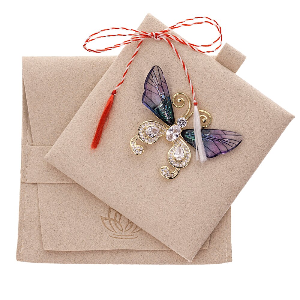 Brosa Gold Plated Fluture Auriu cu Aripioare Indigo - eMAG.ro