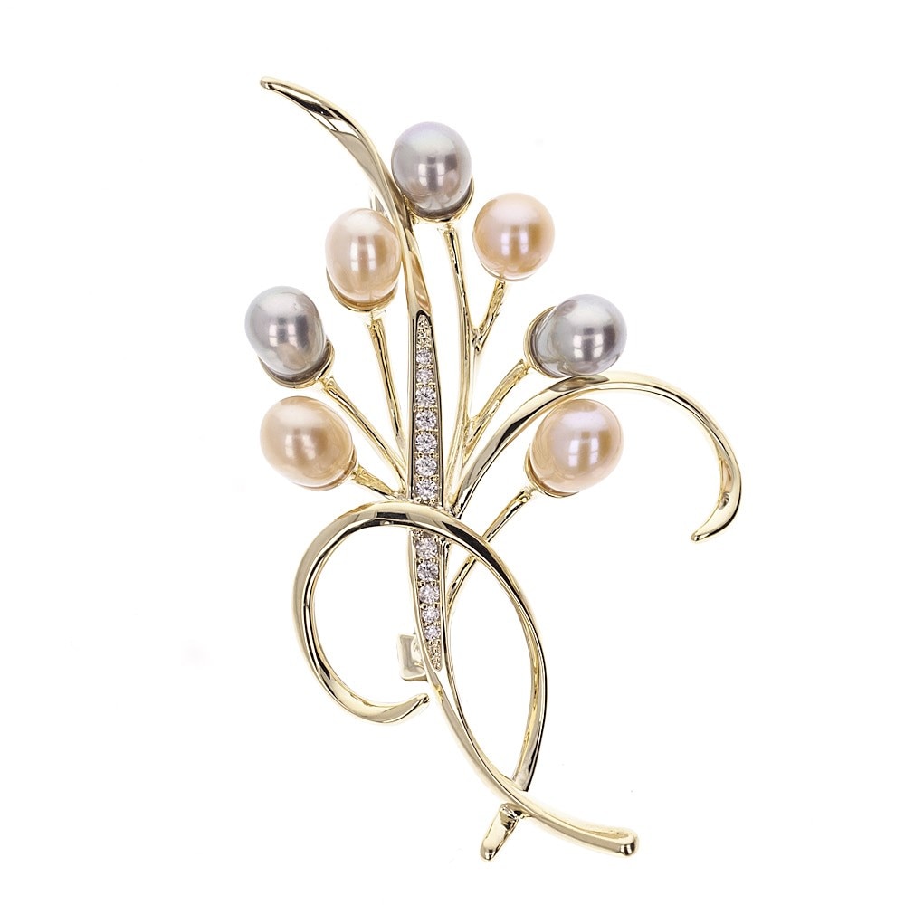 Brosa Gold Plated Buchetel Perle Colorate - eMAG.ro