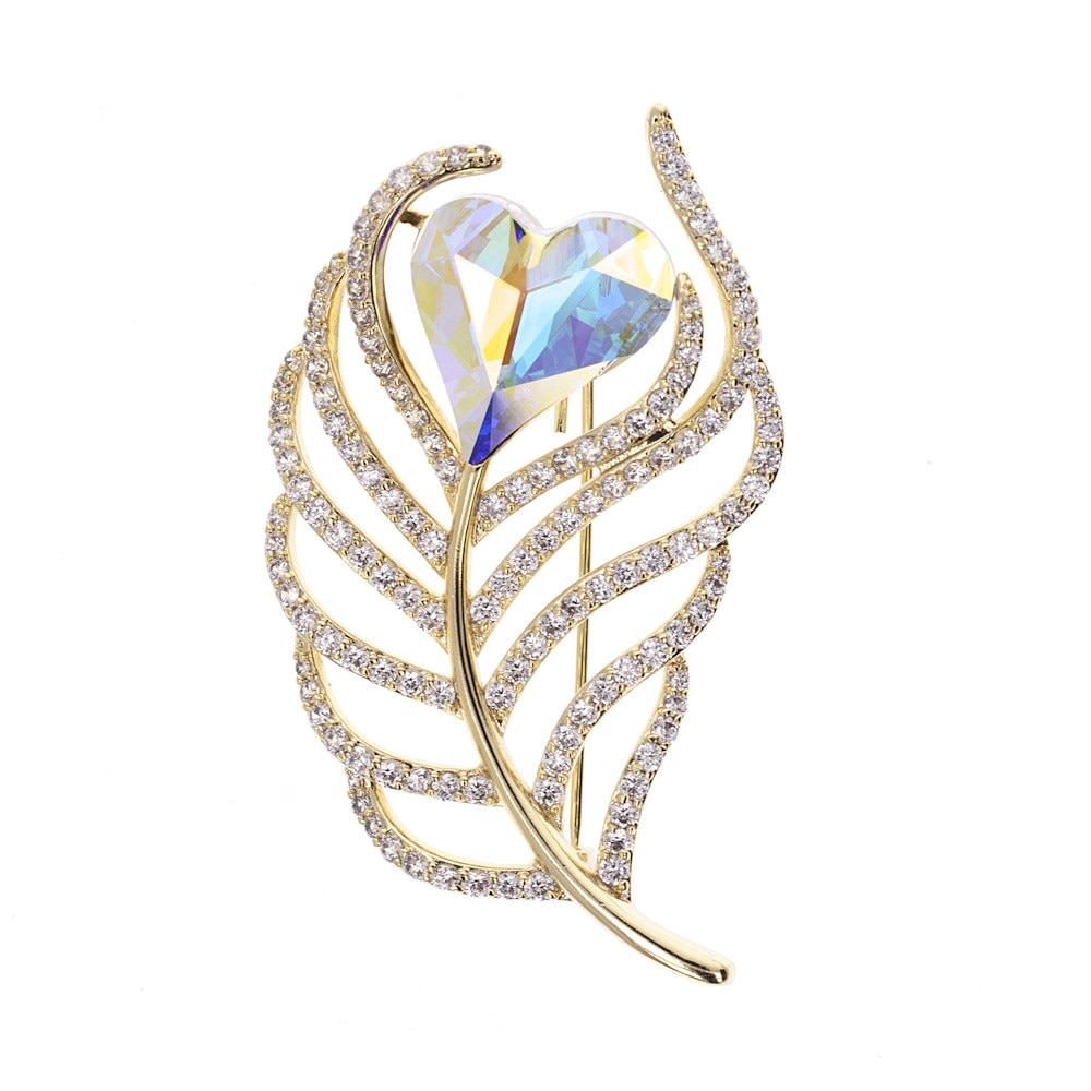 Brosa Gold Plated Frunza cu Inimioara - eMAG.ro