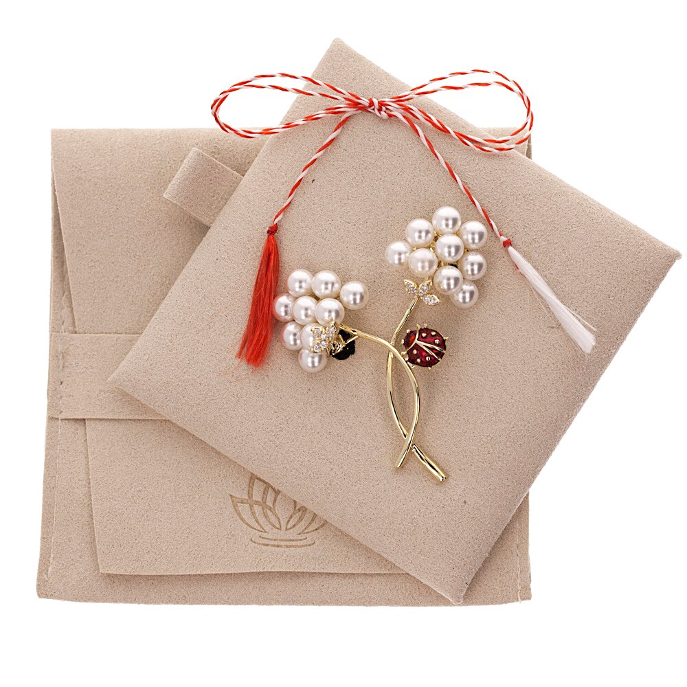 Brosa Gold Plated Buchetel Perle cu Buburuza - eMAG.ro