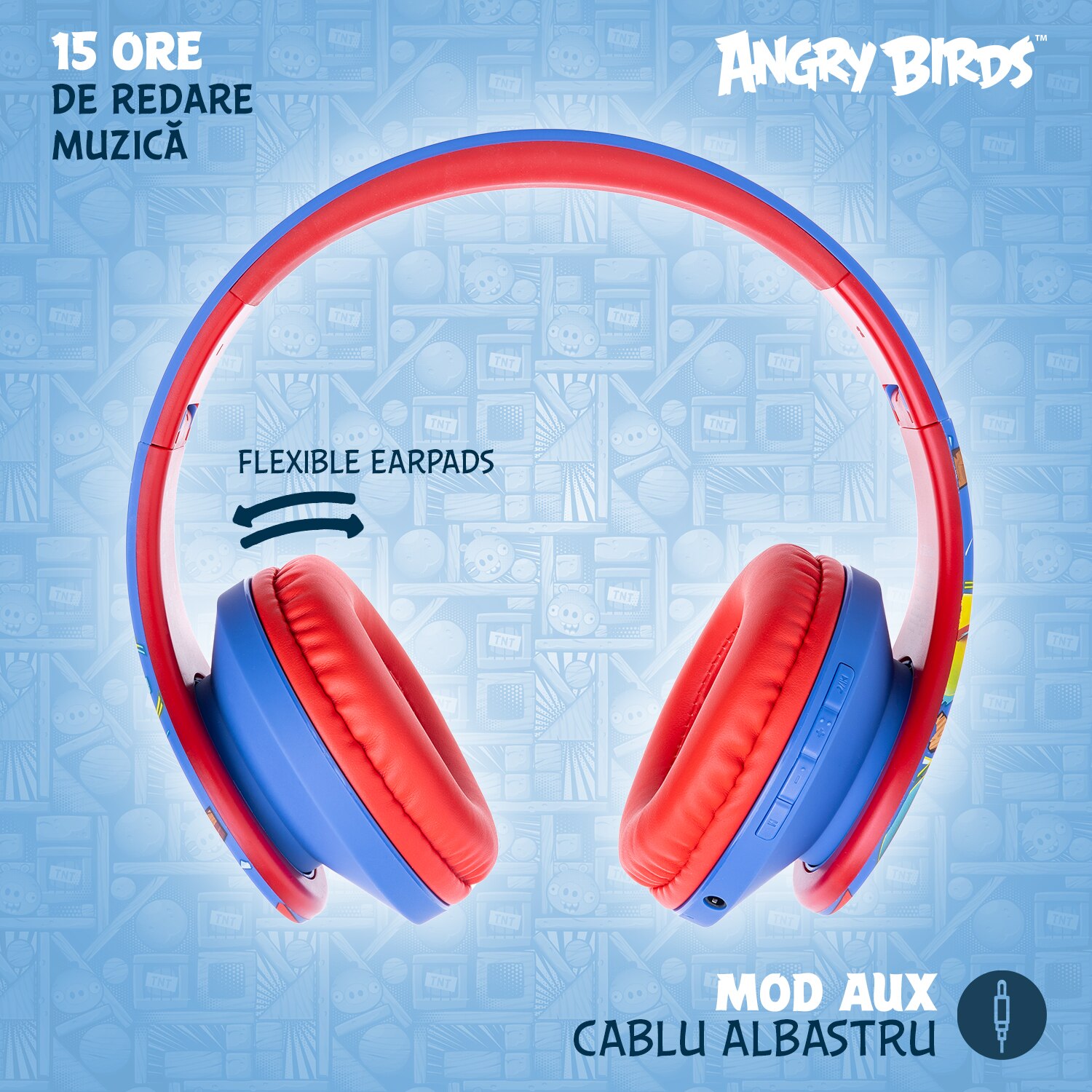 Casti Audio pentru copii, wireless, PowerLocus Angry Birds, rosu - eMAG.ro