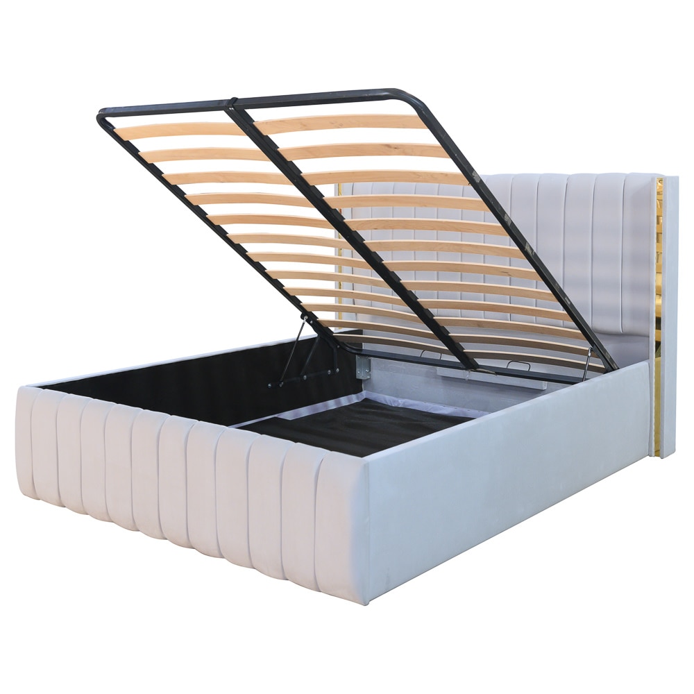 Pat dublu tapitat Georgia, 160/200 cm, gri deschis cu benzi aurii, cu ...