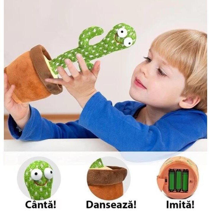 Jucarie din plus interactiva Cactus vorbitor, dansator, lumineaza, 35 ...