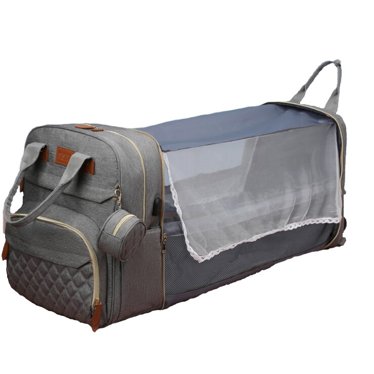 Geanta Bebe tip rucsac scutece cu patut pliabil, Rounded, gri ...