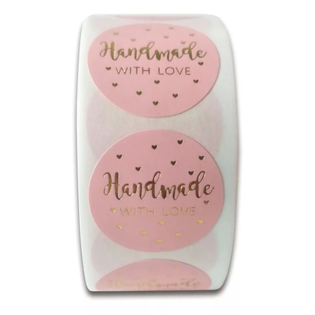 Rola cu 500 de etichete autocolante, Handmade with love, 2.5 cm ...