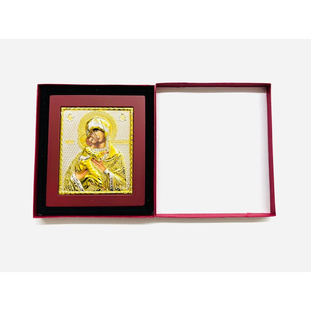 Icoana argintata cu Fecioara Maria cu pruncul in brate, 16.5 cm /14.5 ...