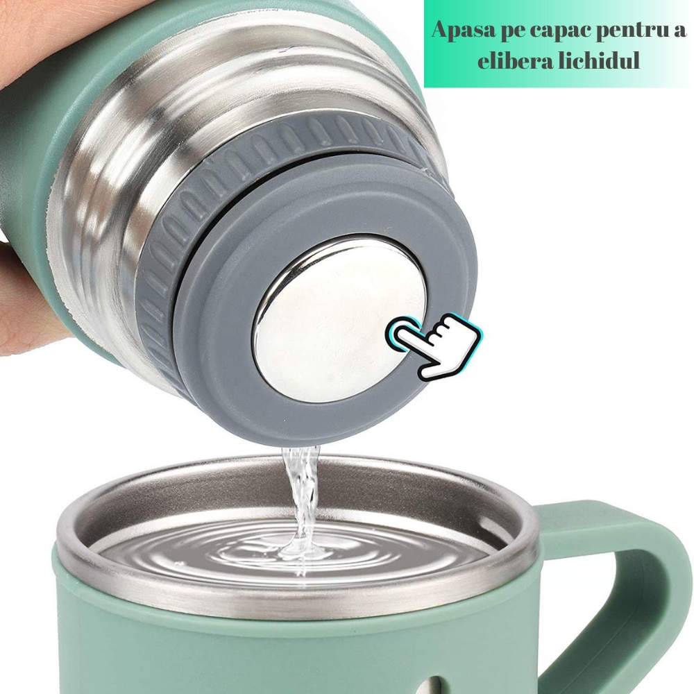 Termos, Inox, 3 cani, Verde, 500 ml - eMAG.ro