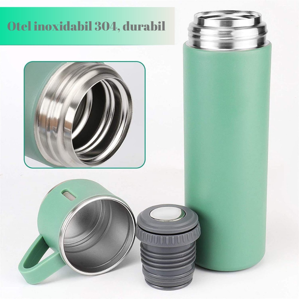 Termos, Inox, 3 cani, Verde, 500 ml - eMAG.ro