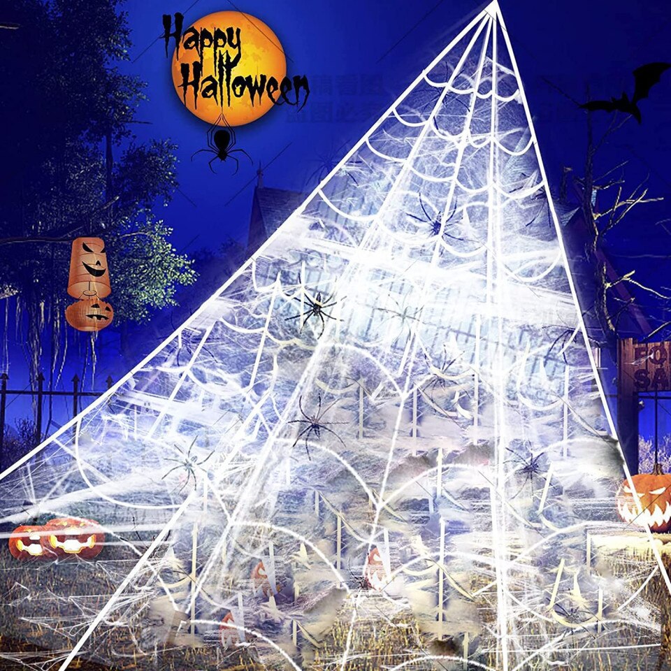 Set panza si 30 paianjeni pentru Halloween CatRain, matase/plastic, alb ...