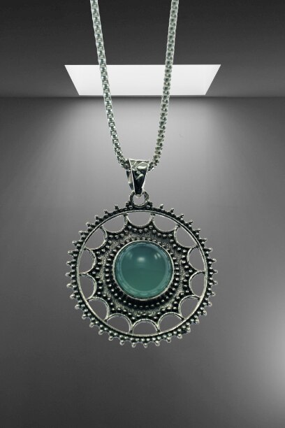 Colier din argint 925 TSR, cu pietre naturale calcedonie rotund model 4 ...