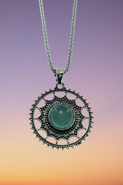 Colier din argint 925 TSR, cu pietre naturale calcedonie rotund model 4 ...