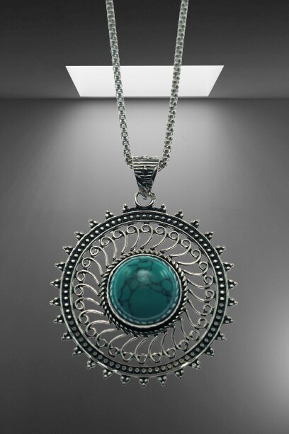 Colier din argint 925 TSR, cu pietre naturale turcoaz rotund model 4 ...