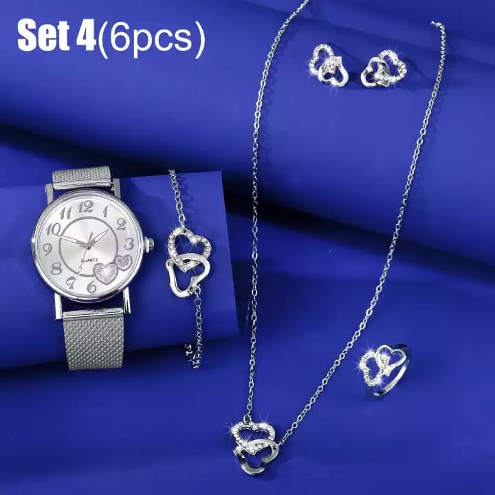 Set Ceas Dama cu inimioare, 1 pereche de cercei, colier cu pandativ ...