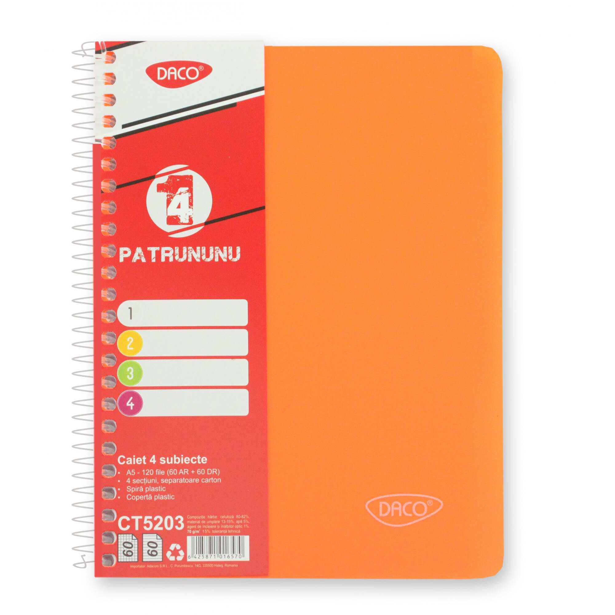Caiet A5 120 file 4 subiecte Portocaliu DACO - eMAG.ro