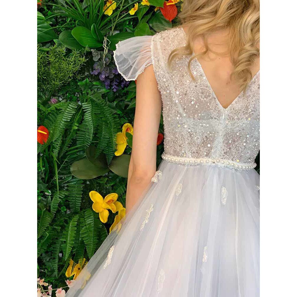 Rochie de mireasa din tul alb cu bleu deschis si broderie ATIKA - 36 ...