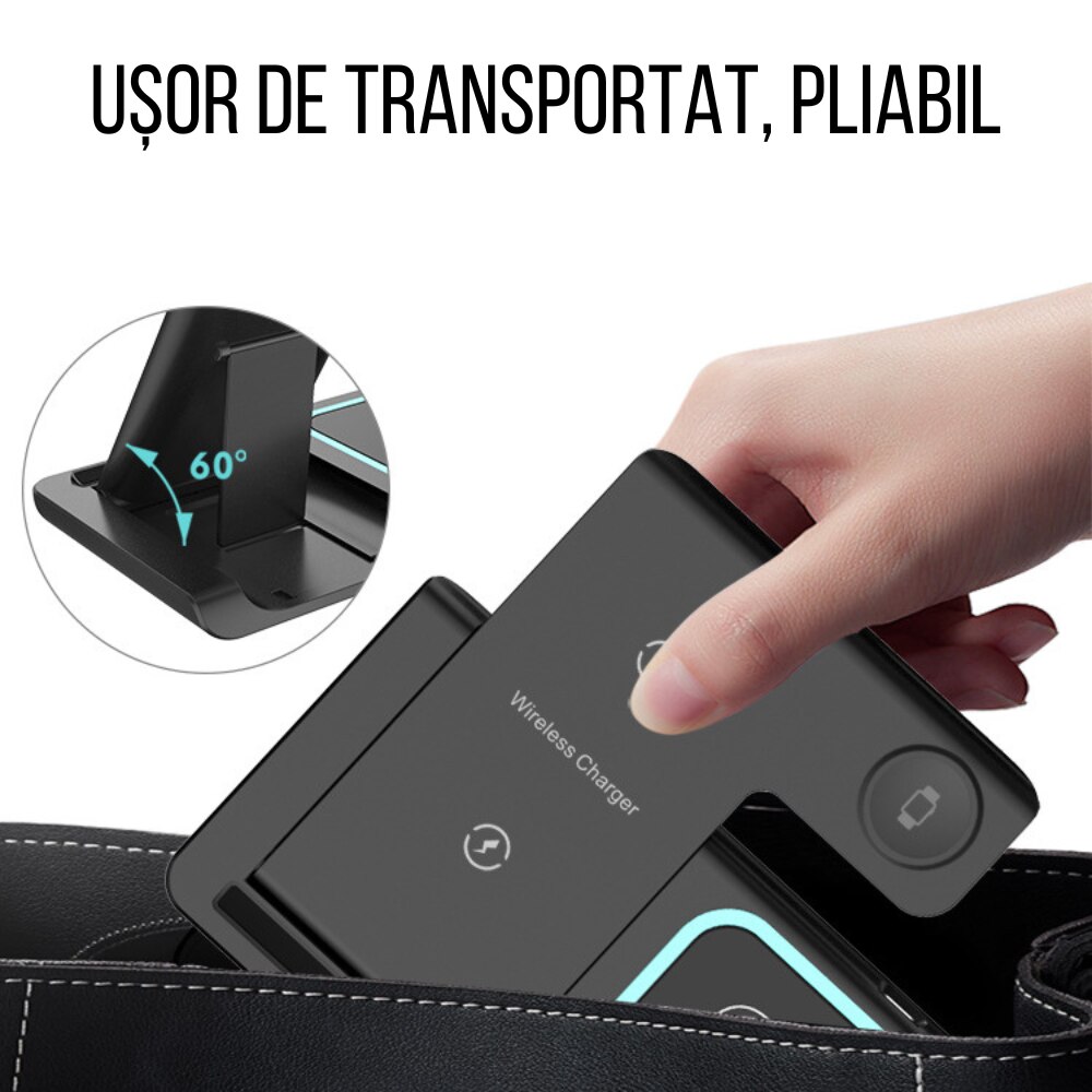 Incarcator Wireless 3in1, Incarcare Rapida 15W, Compatibil cu Telefoane ...
