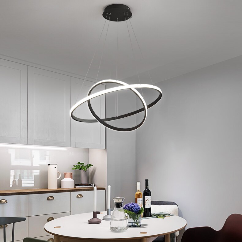 Candelabru LED Modern, SENQIU, 2 x Cercuri, Fier, 220V, Dia 40 CM ...