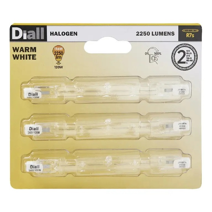 Set 3 Becuri halogen pentru proiector, Diall, putere 156W, 2250 lumen ...