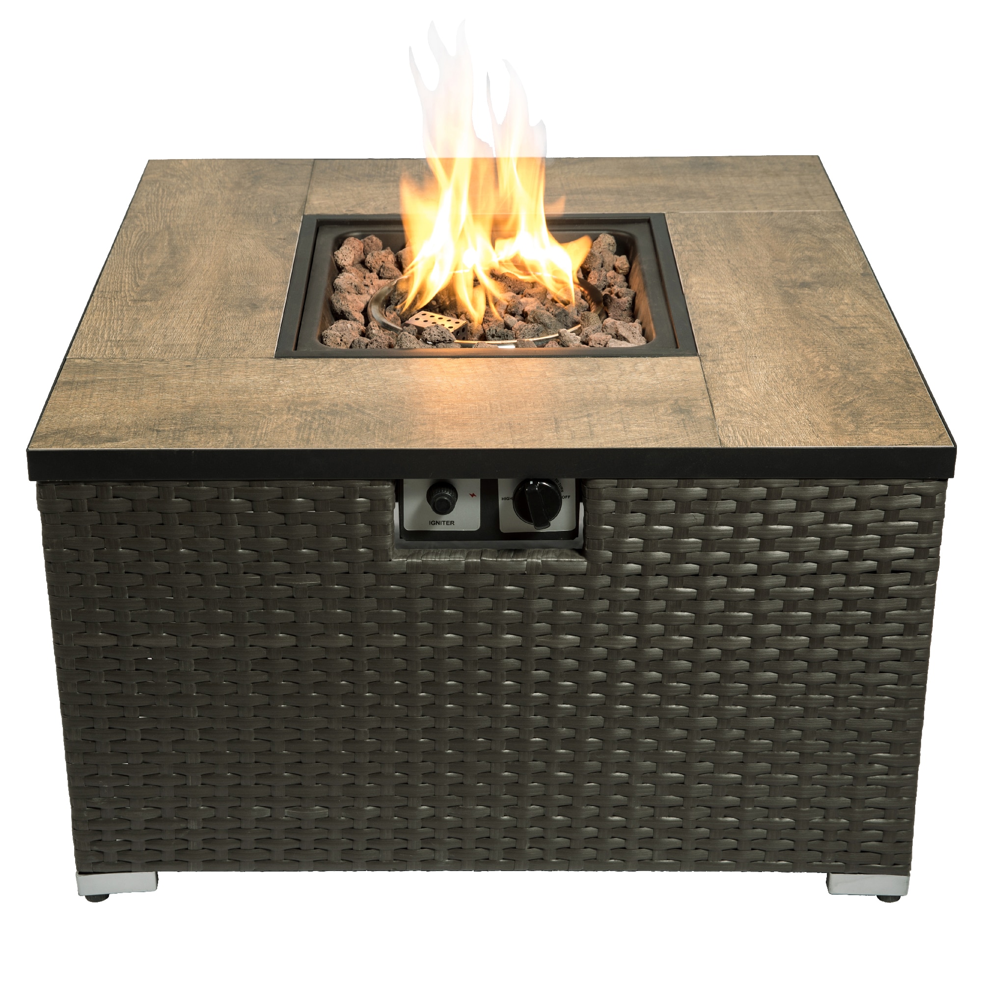 Vatra de foc patrata cu gaz propan, Teamson Home, 80 x 80 x 52/maro ...
