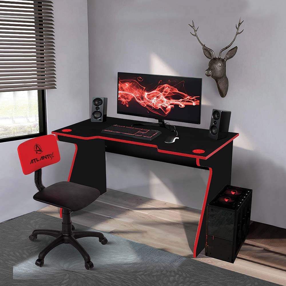 Birou gaming Millenniu, negru cu rosu 120 cm X 60 cm X 74 cm - eMAG.ro