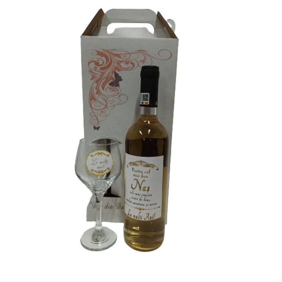 Set sticla vin cu un pahar in cutie carton alb Dary Home, Pentru cel ma ...