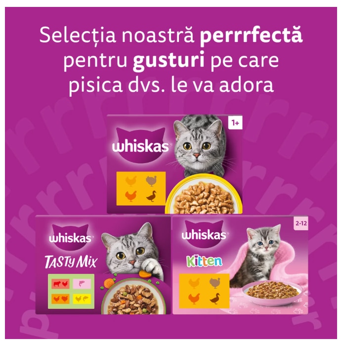 Hrana umeda pentru pisici adulte Whiskas cu carne de pasare (pui, rata ...
