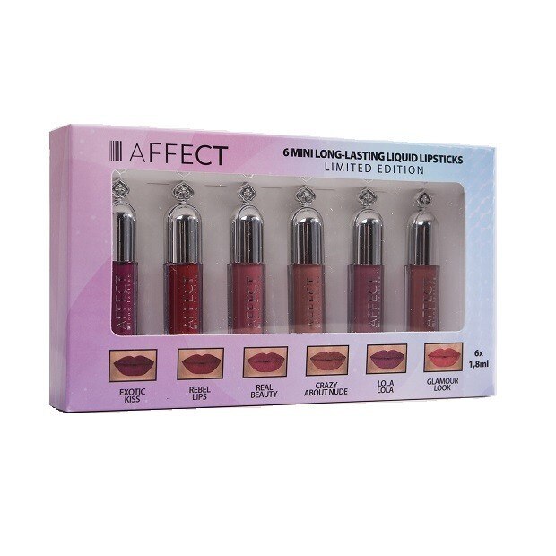 Set 6 mini rujuri, Affect, Rezistent, 1,8ml, Multicolor - eMAG.ro