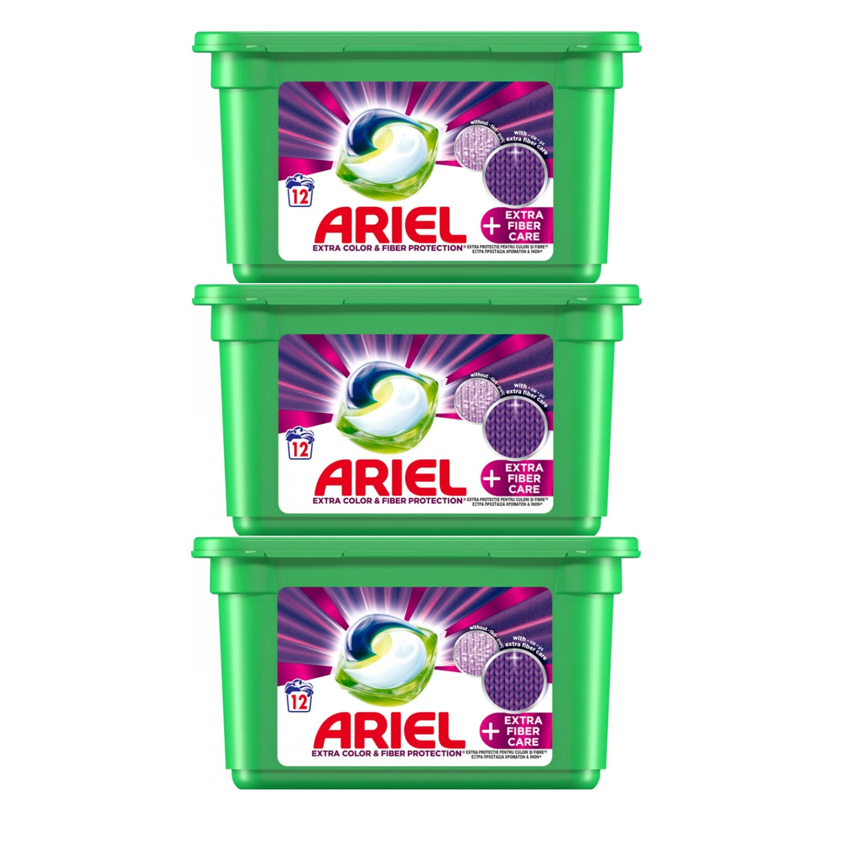 3 db Ariel Color Extra Fibre Protect automata mosószer készlet, 12 ...