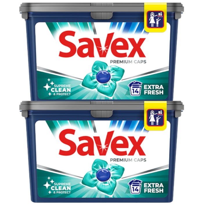 Set 2 x Detergent Capsule Gel Savex Extra Fresh, 14 Spalari - eMAG.ro