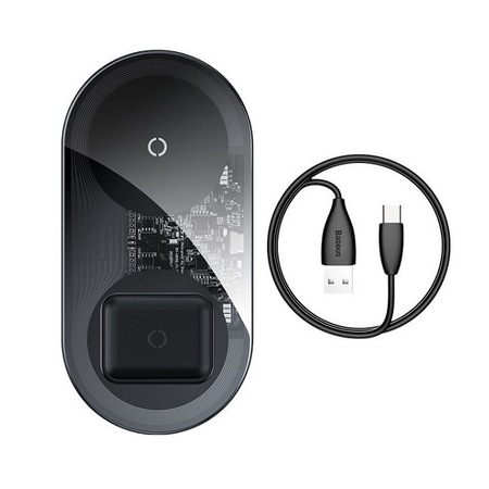 Incarcator wireless, Baseus, 2in1, Aluminiu/Sticla securizata ...