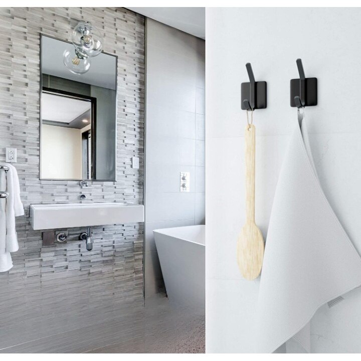 Set 2 Carlige tip cuier baie pentru prosop, din otel inoxidabil, NEGRU ...