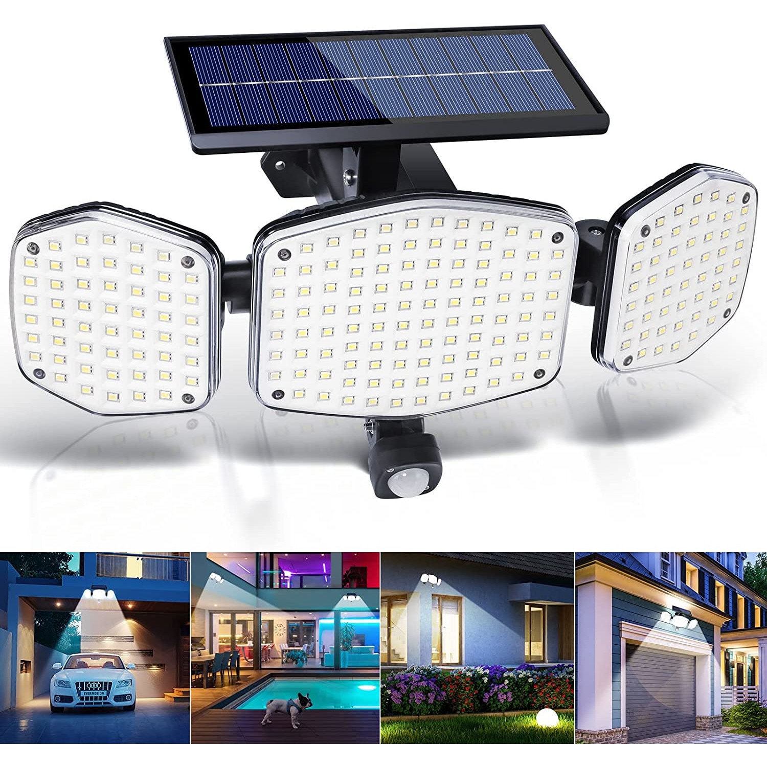 Proiector solar, IP65, LED, Pentru exterior, Rezistent la apa, Negru ...