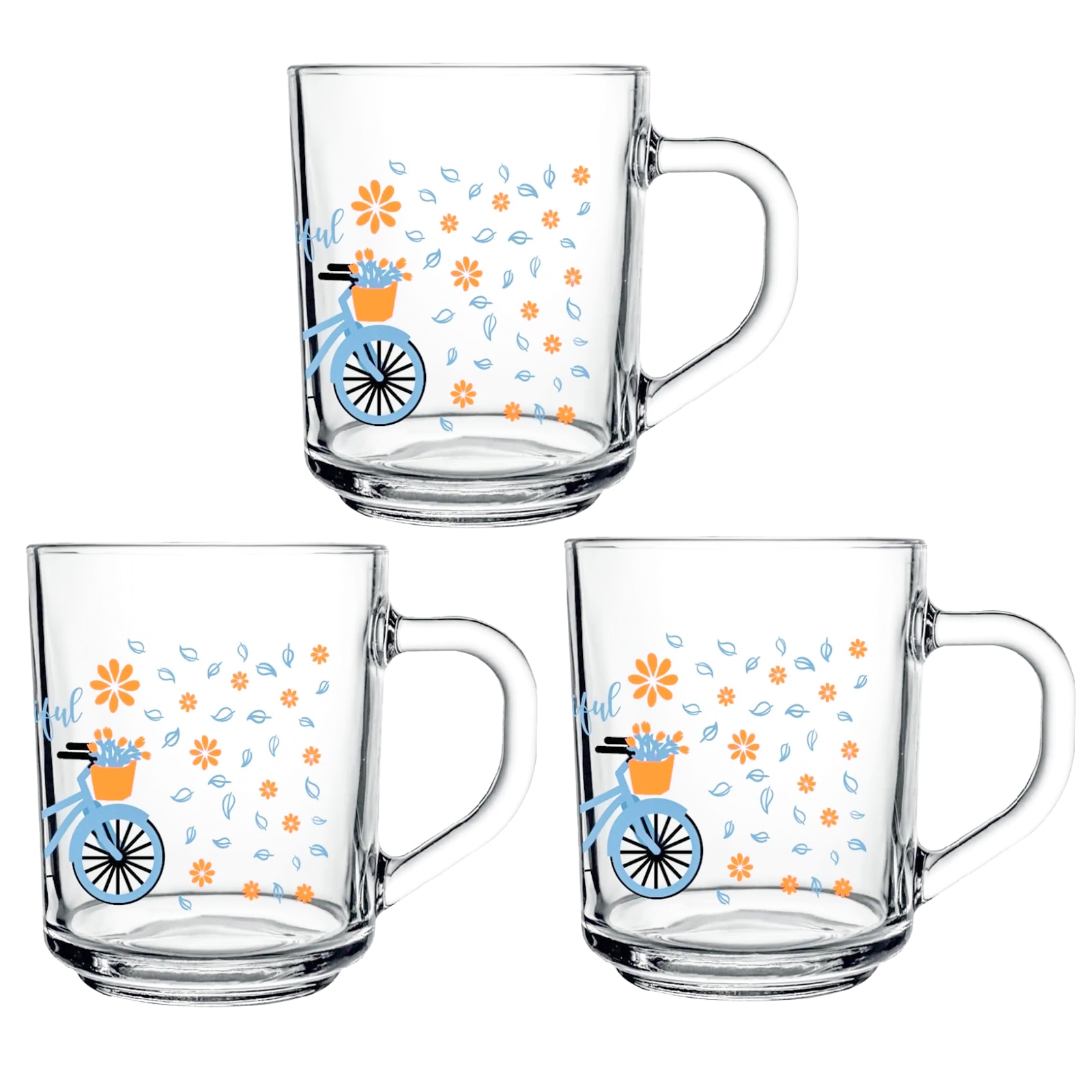 Set 3 cani sticla Natalia Design, 246 ml, ceai sau cafea, 9x7.2 cm ...