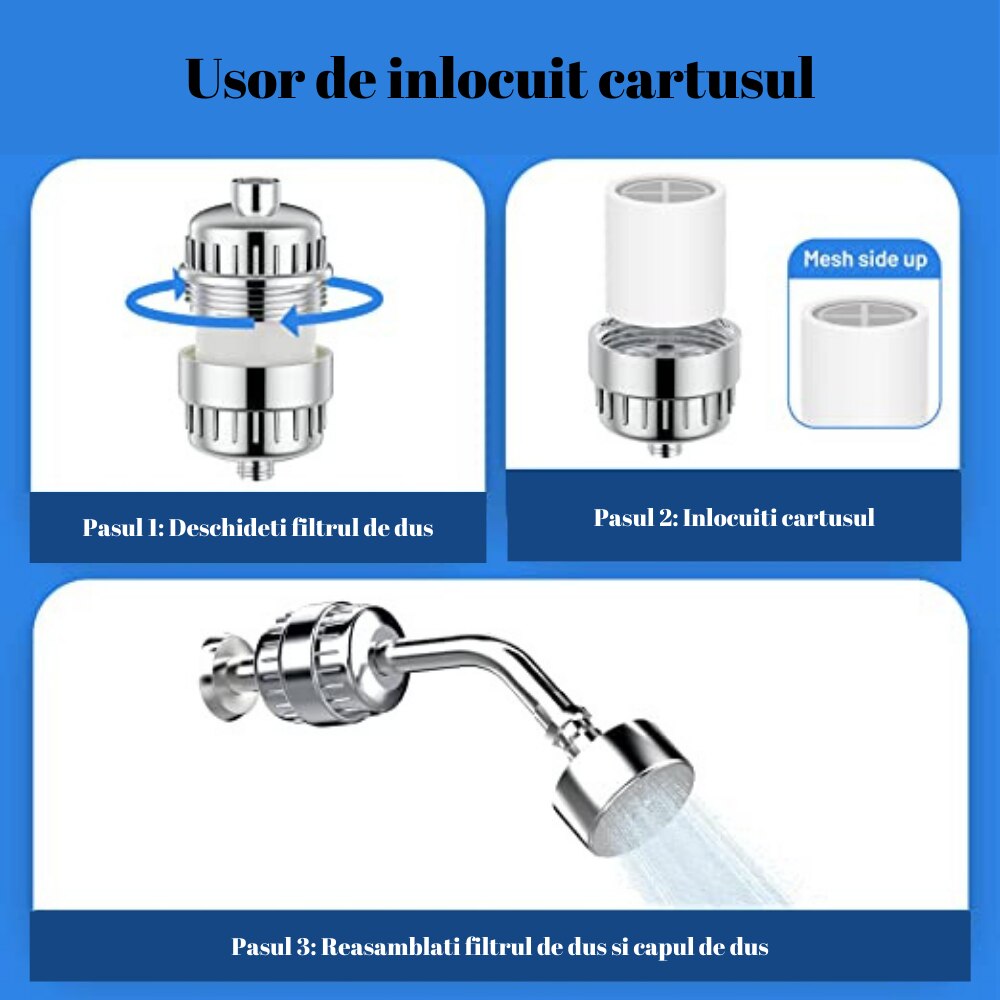 Filtru de apa pentru dus MaGeCa®, 20 de stagii de filtrare, elimina ...