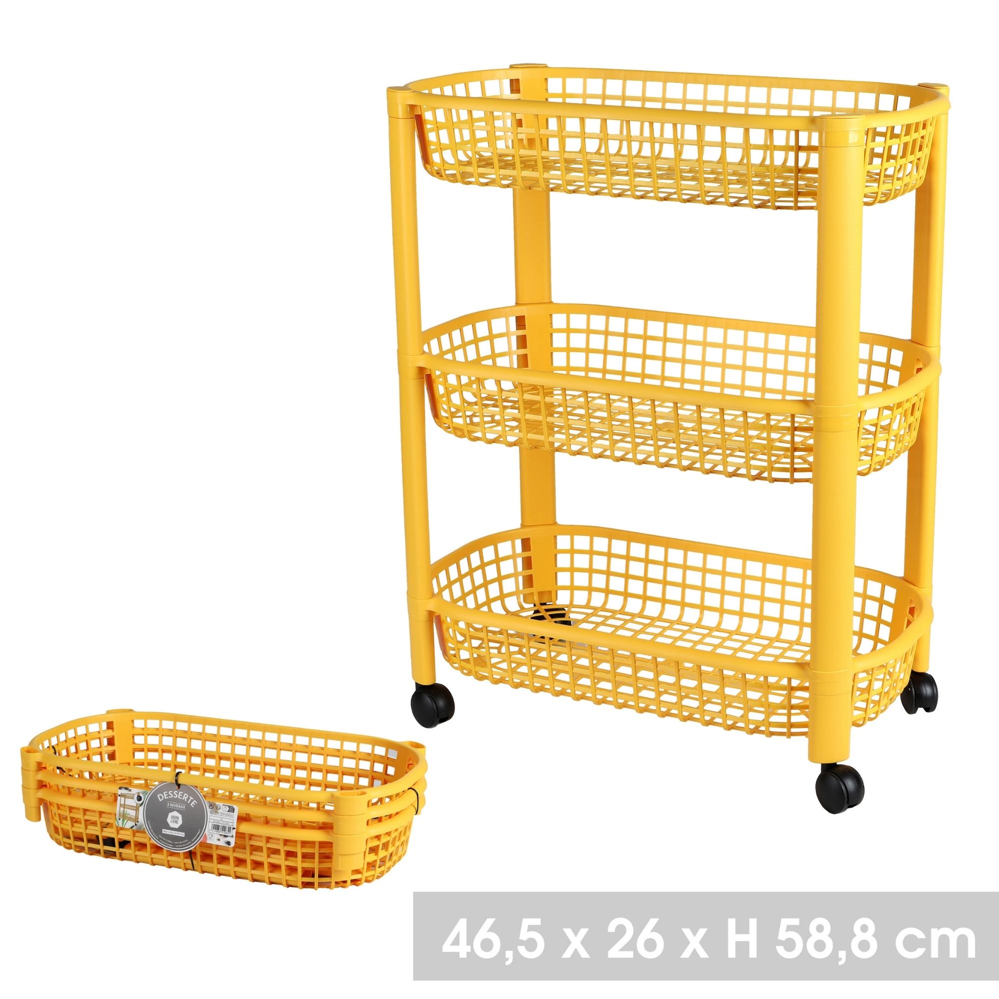 Etajera cu roti si 3 rafturi tip cos, Liberty, galben, 46,5x26x59cm ...