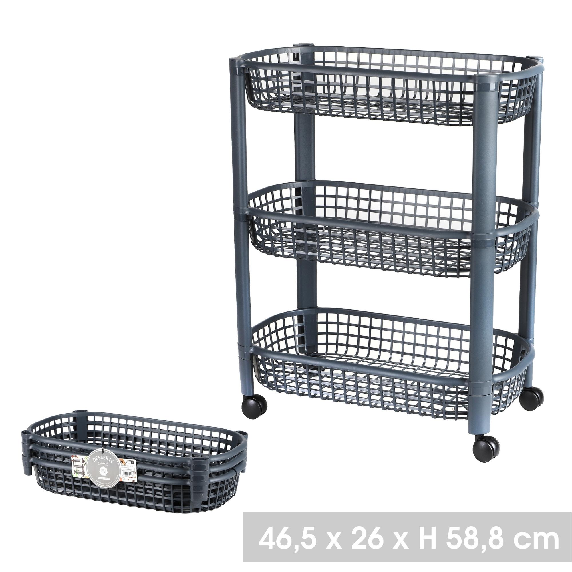 Etajera cu roti si 3 rafturi tip cos, Liberty, albastru, 46,5x26x59cm ...