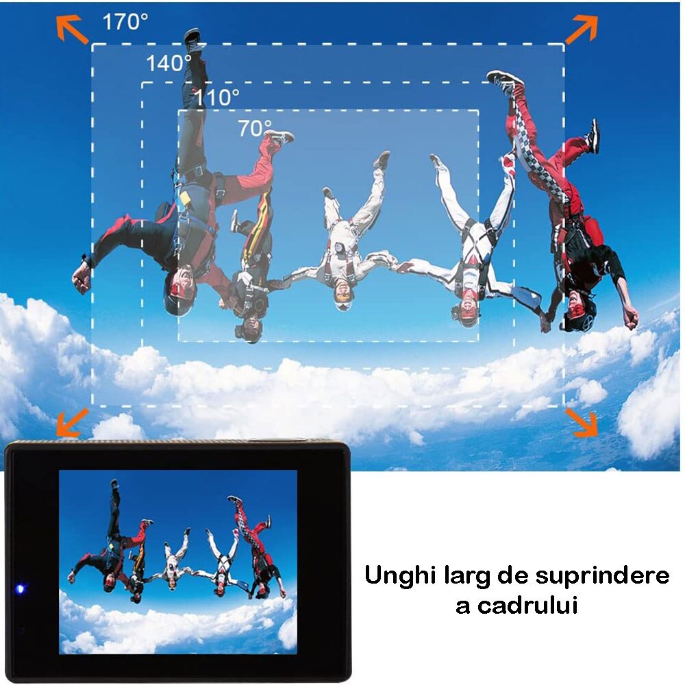 Camera sport 4K SIKS, rezistenta la apa, foto/video, ecran LCD ...