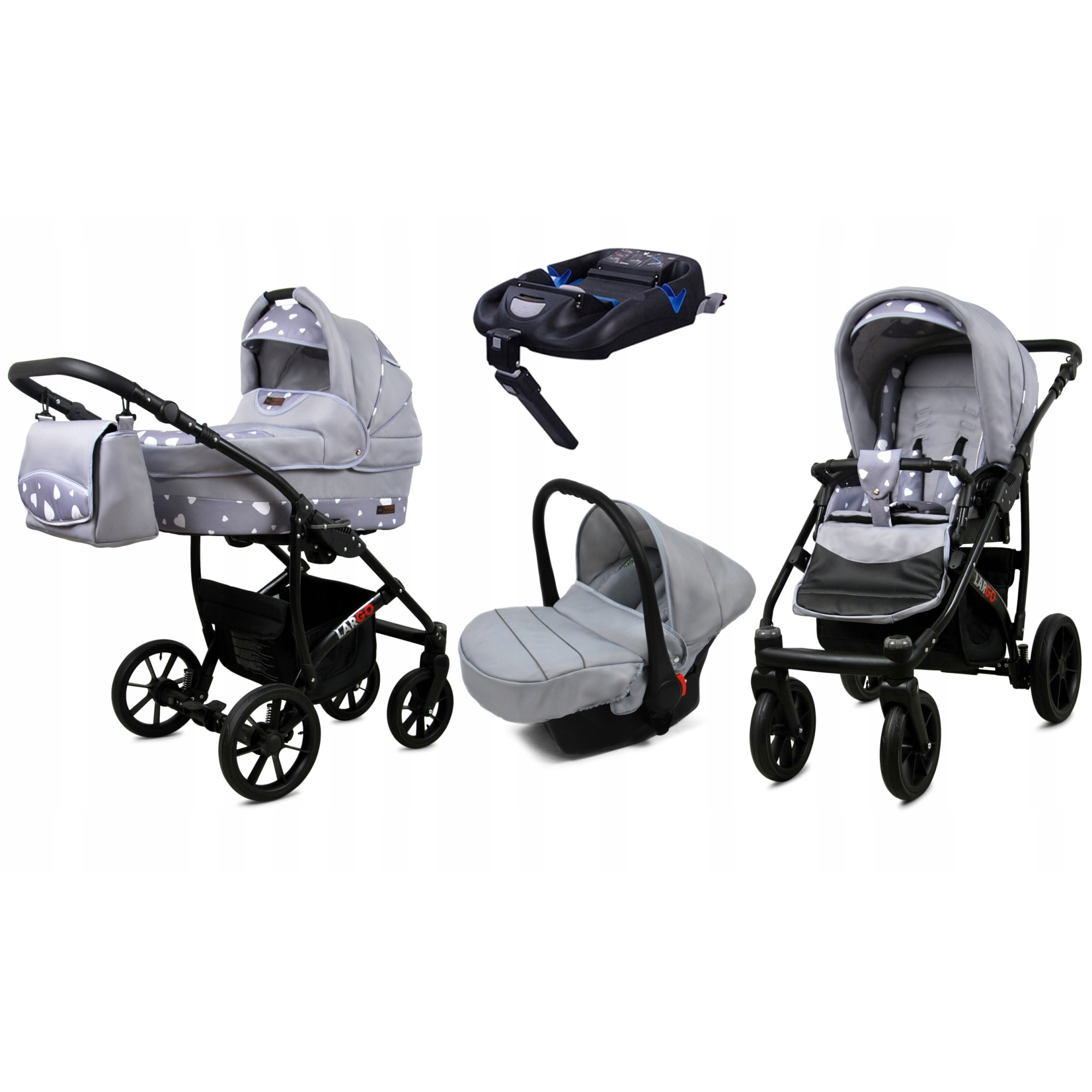 Детска количка BabyLux 4 в 1, реверсивна седалка, ISOFIX база ...