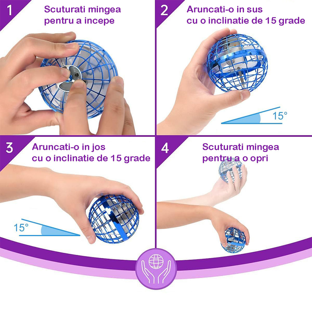 Minge Zburatoare SIKS Cu LED-uri, Tip Drona In Forma De Glob, Incarcare ...