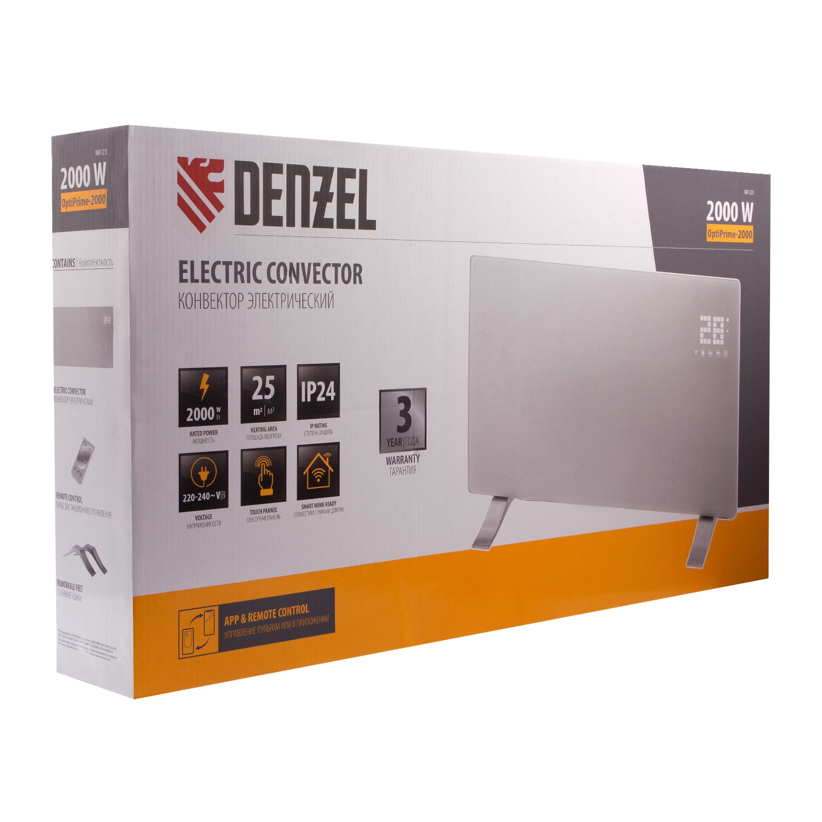 Конвектор Denzel, Електрически, OptiPrime-2000, Wi-Fi, Тъч скрийн ...