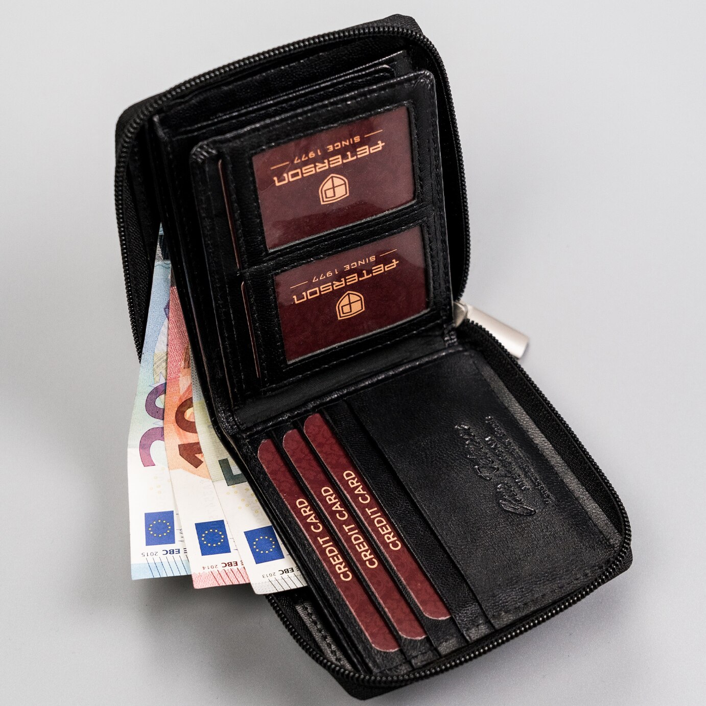 Portofel dama, PETERSON, Piele, 9,5 x 12 x 2,5cm, Negru - eMAG.ro