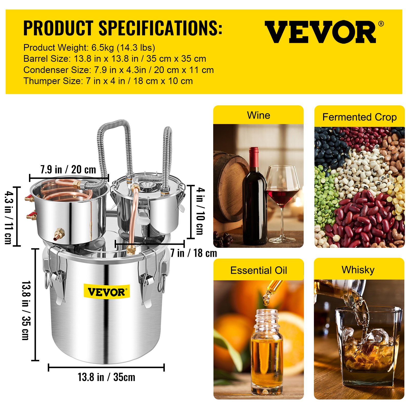 Set distilator pentru alcool, 30 L, cu pompa de circulatie din cupru si ...