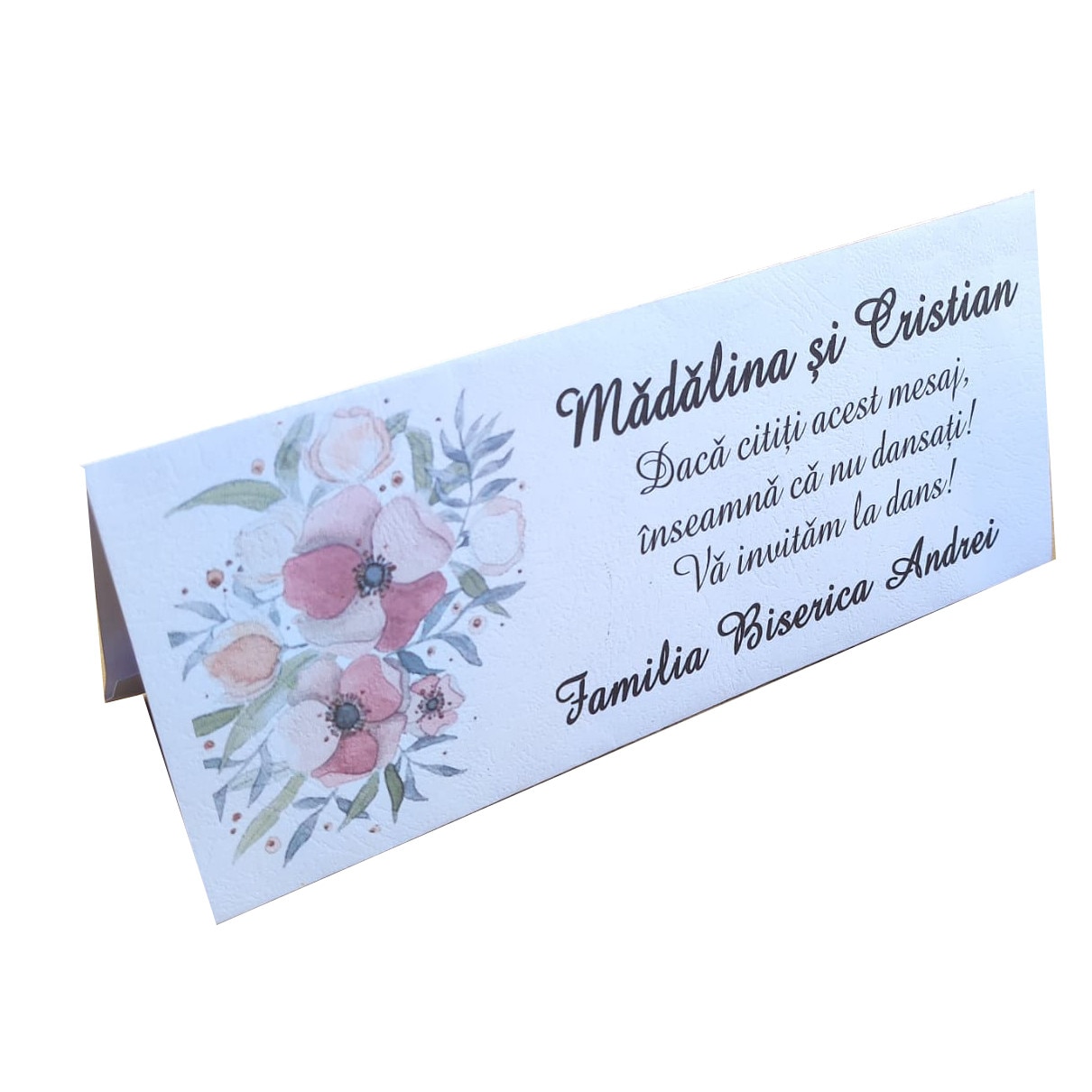 Plic dar nunta, set 10 buc, model flori, text personalizat, 21x9 cm ...