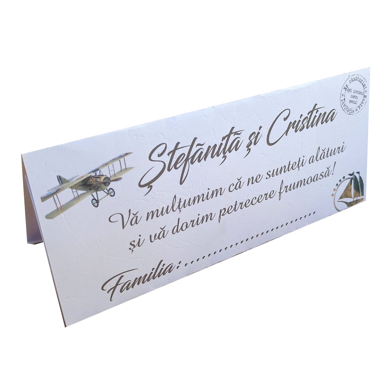 Plic bani nunta model travel, set 10 buc, text personalizat, 21x9 cm ...