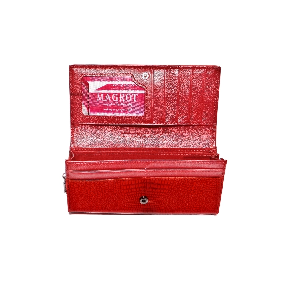 Portofel din piele naturala, lacuita rosu, model in relief 3d, aligator ...
